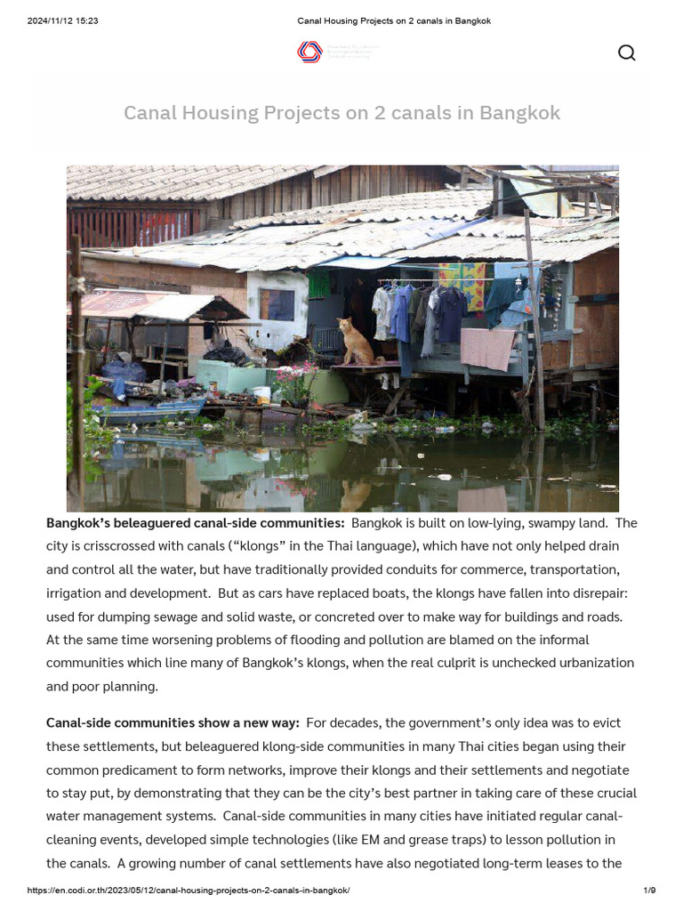 Canal Housing Projects on 2 canals in Bangkok | PDF | Bangkok | Canal