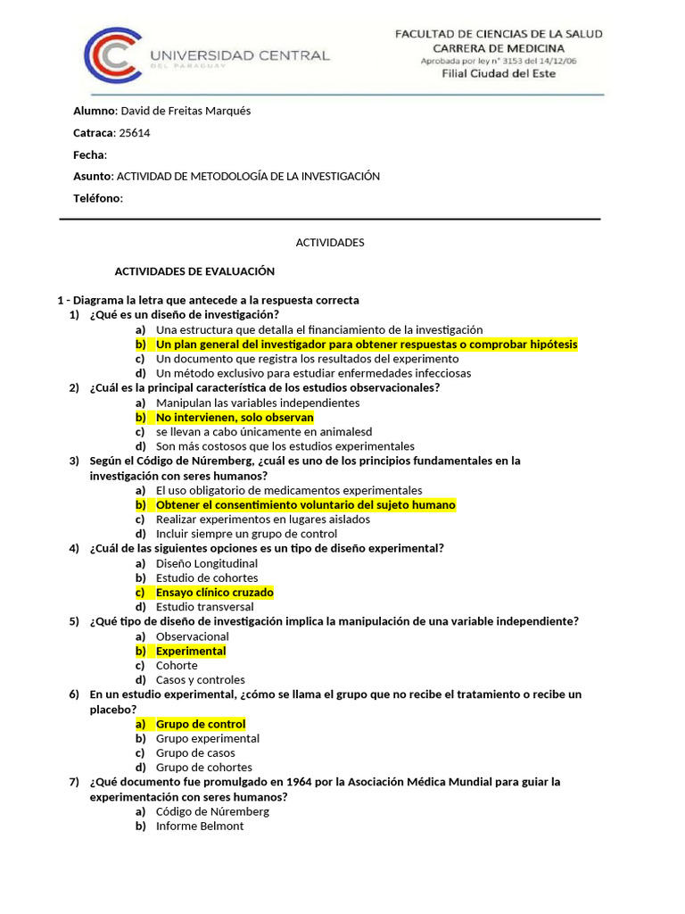 Evaluación de Metodología de Investigación | PDF | Experimentar | Ensayo clínico