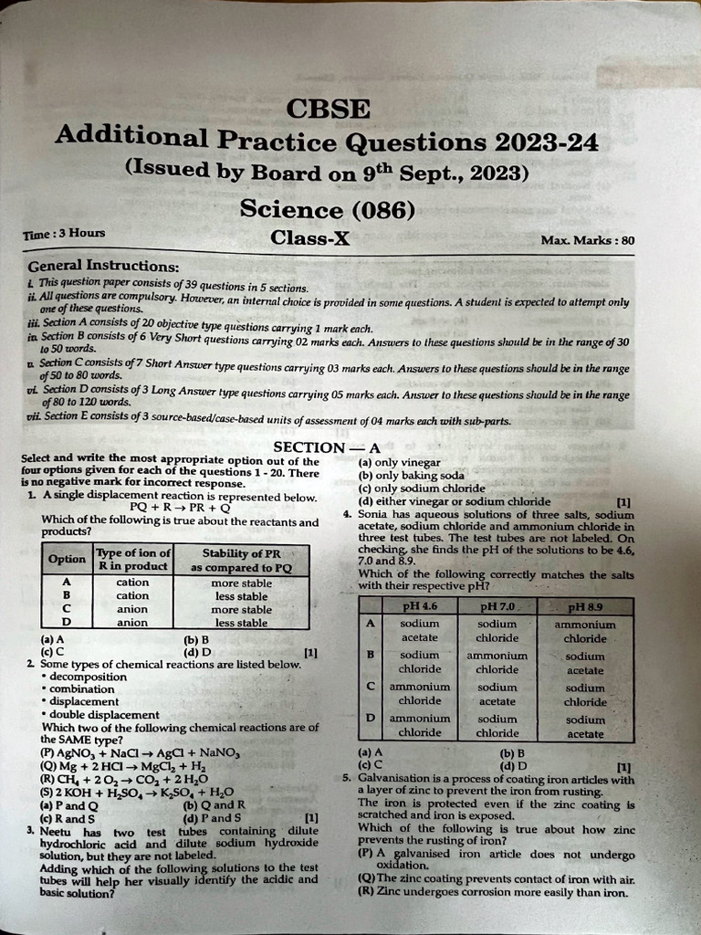 Class 10 Science Practice Paper | PDF | Ammonium | Iron