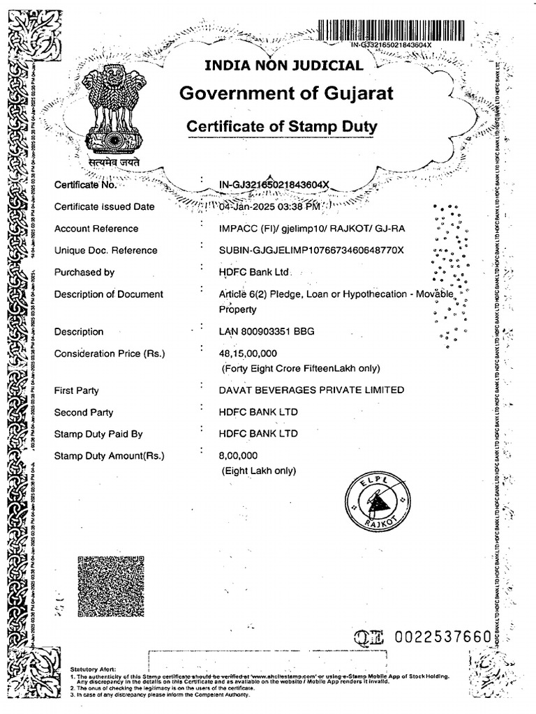 Gujarat e-Stamp Duty Certificate | PDF | Banks | Document