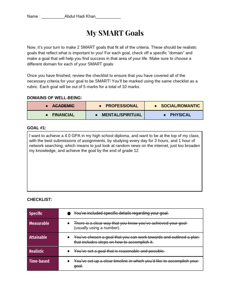 GLC 2OH Module 3 My SMART Goals | PDF | Goal | Cognition
