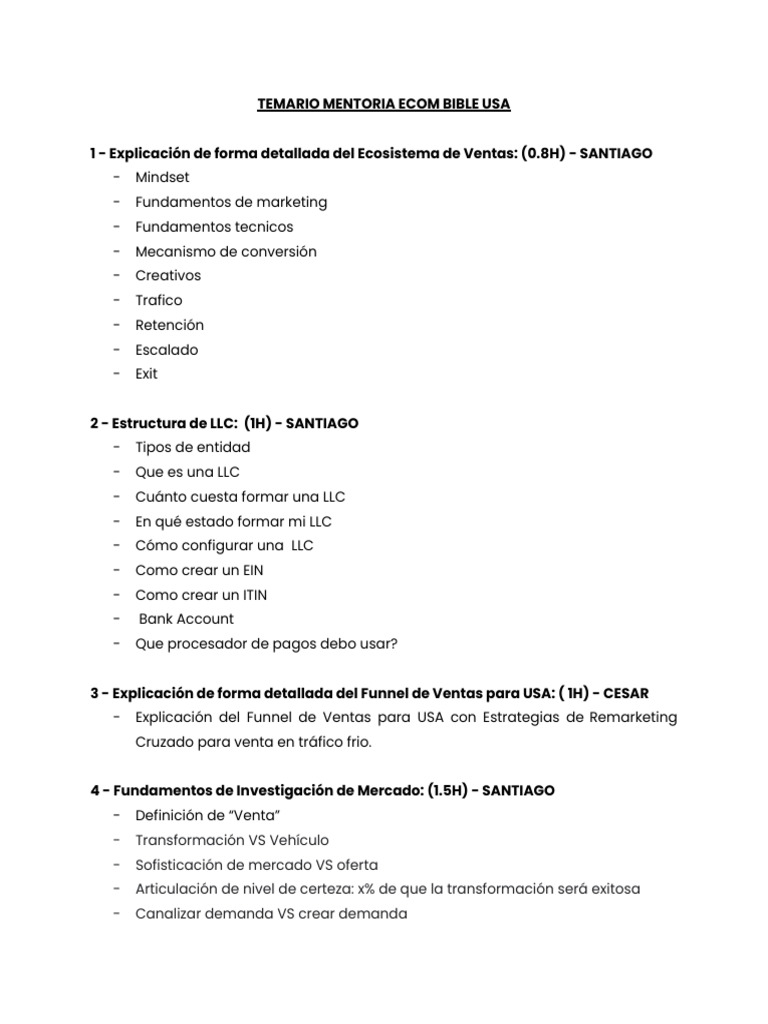 Temario Mentoria Usa - Ecom Bible Usa | PDF | Mercado (economía ...
