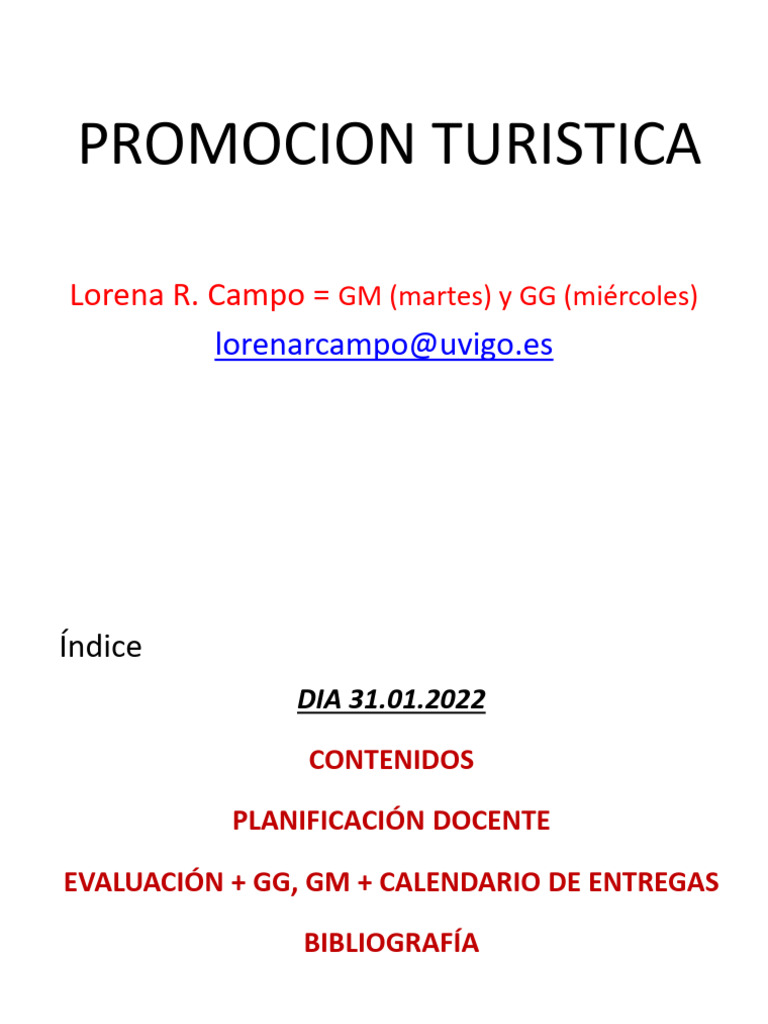 Presentacion Asignatura Promocion Turistica | PDF
