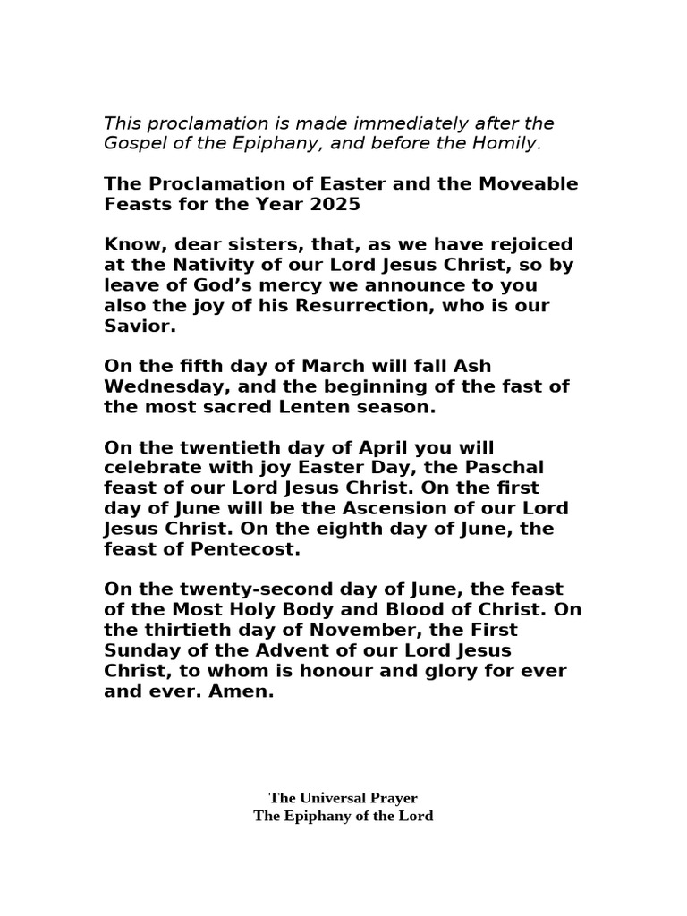 Intercessions Epiphany and Following Week 2025 | PDF | Prayer | Easter
