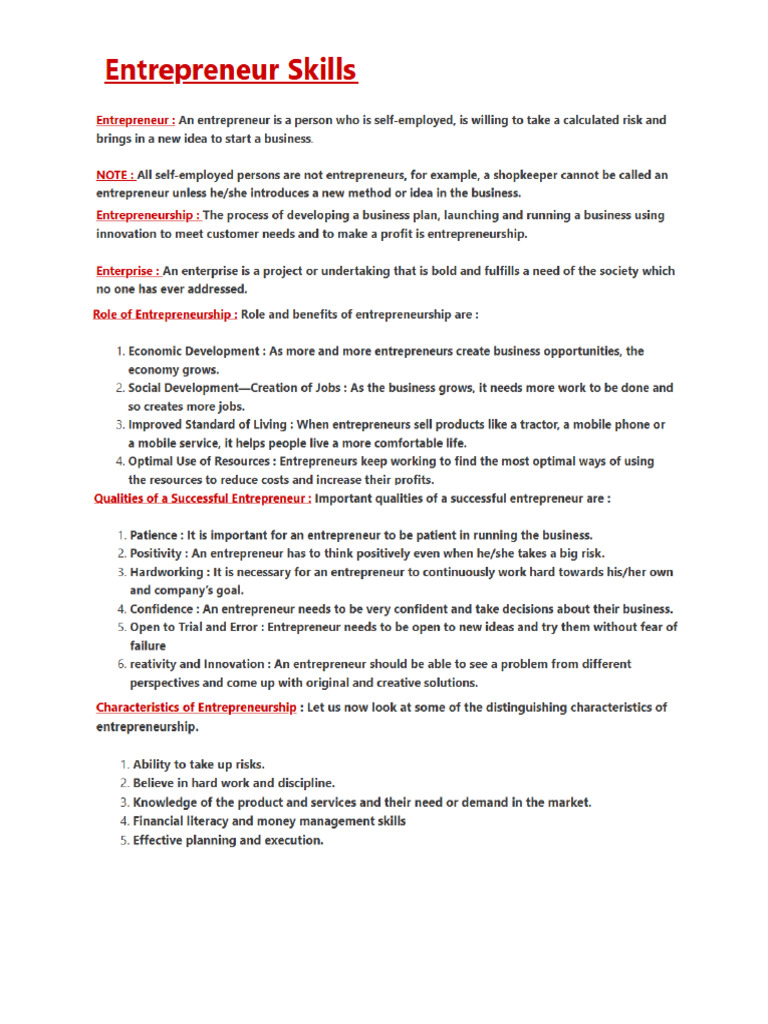 Entrepreneur Skills | PDF