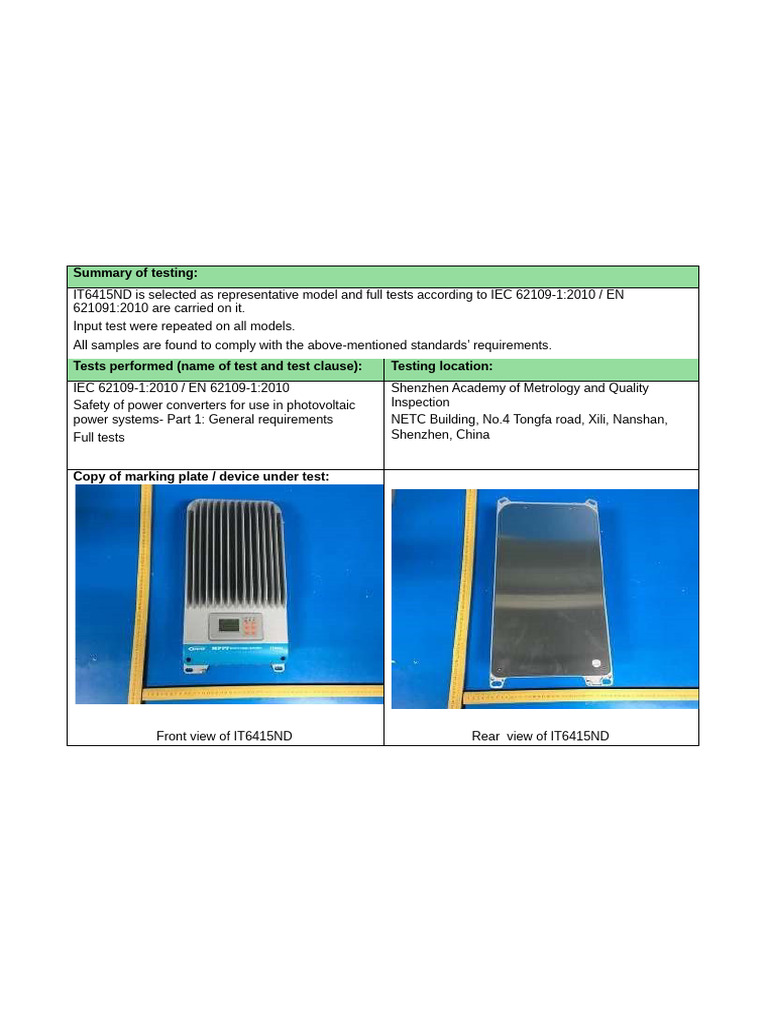 IEC 62109-1 Compliance Report for Solar Controllers | PDF ...