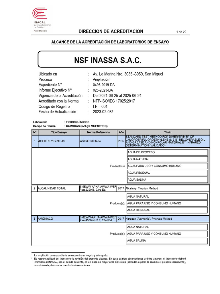 NSF INASSA-Ampliación - Exp.0496-2019-DA-LE (2023-02-08) | PDF | Agua
