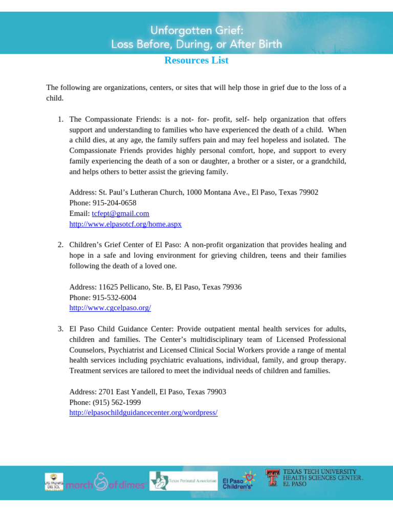 Grief Event Resource List | PDF | Grief | Mental Health