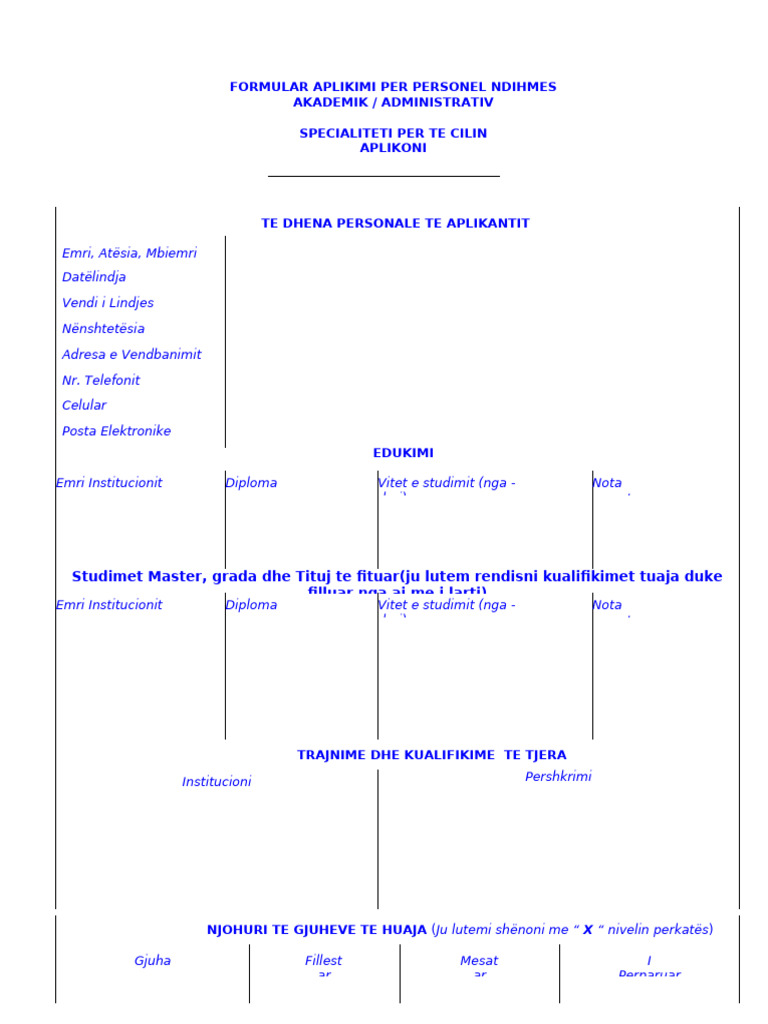 Formular Aplikimi Per Personel Administrativ OFFICIAL | PDF