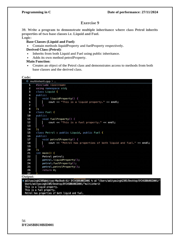 Exercise 9-2 Aditya Singh | PDF | Inheritance (Object Oriented Programming) | Class (Computer ...