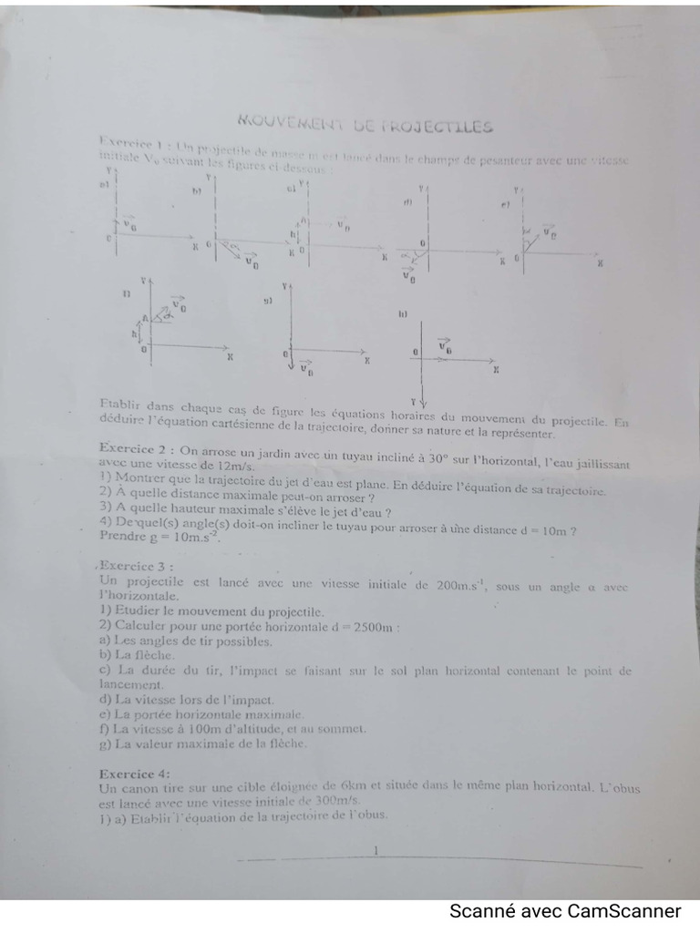 Exercices Sur Projectile | PDF