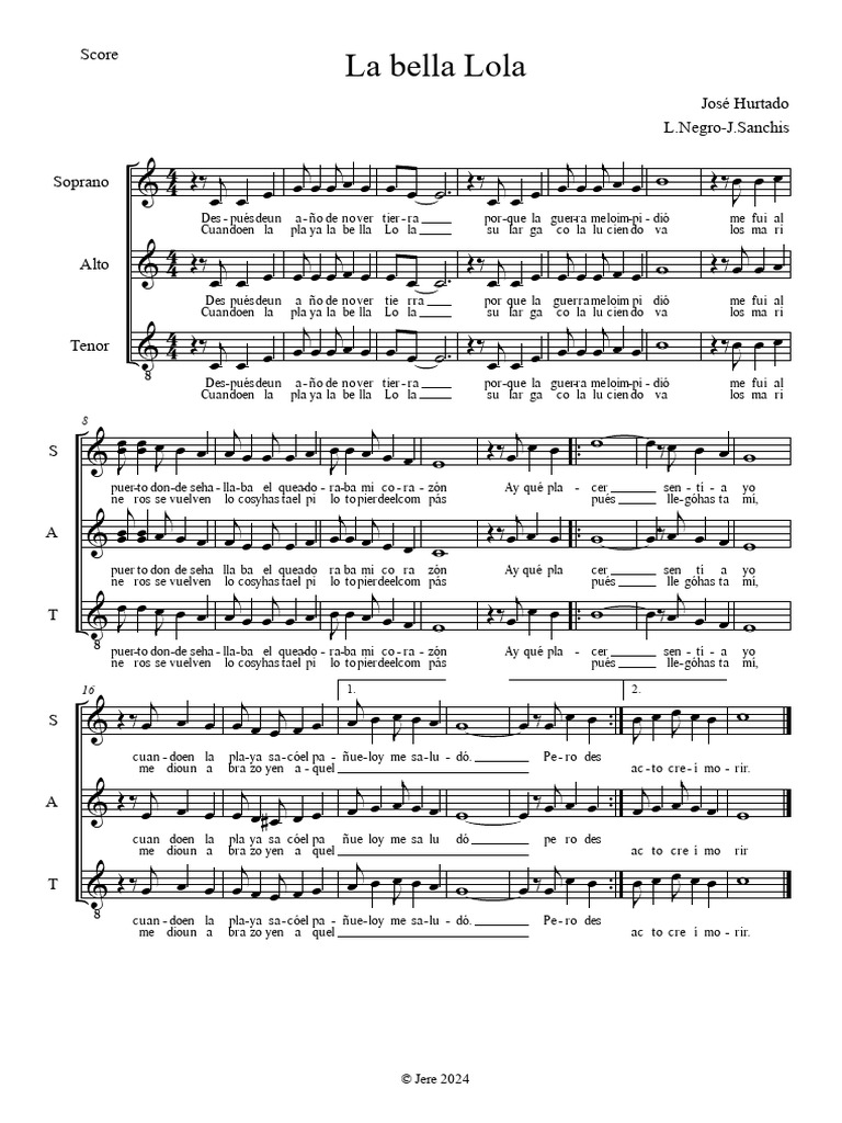 Partitura de "La bella Lola" | PDF