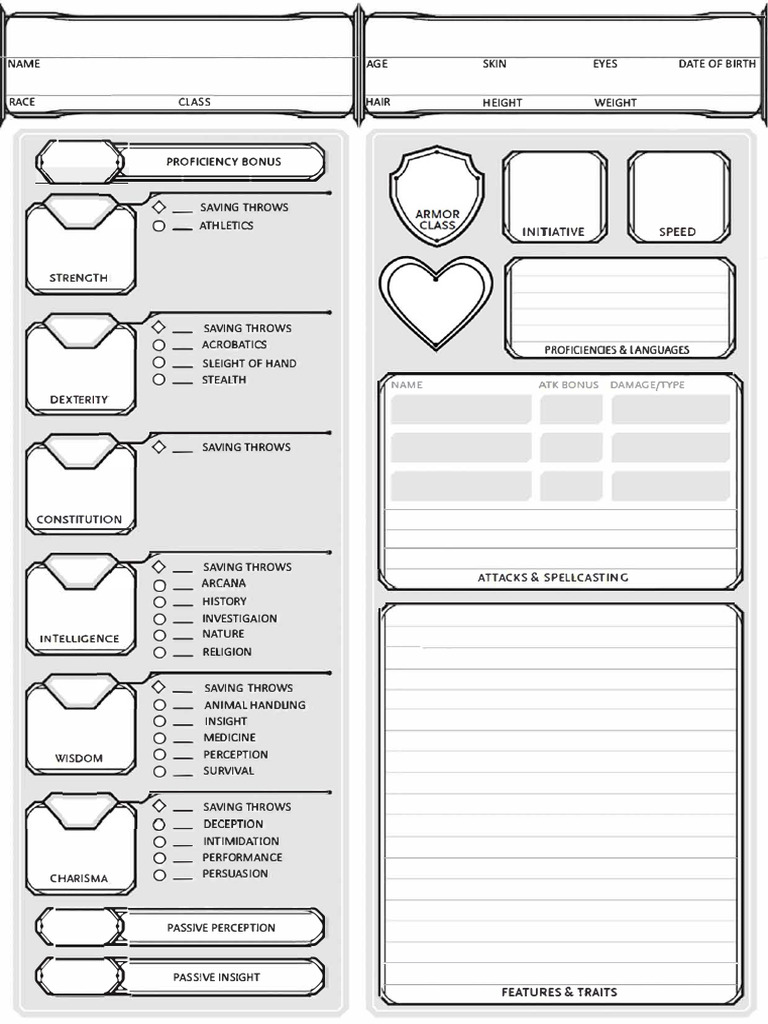 A5 Journal Character Sheet Autocomplete | PDF