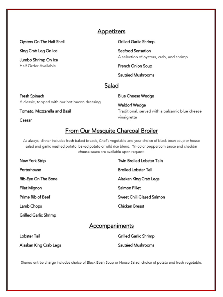 The Steak House Menu | PDF