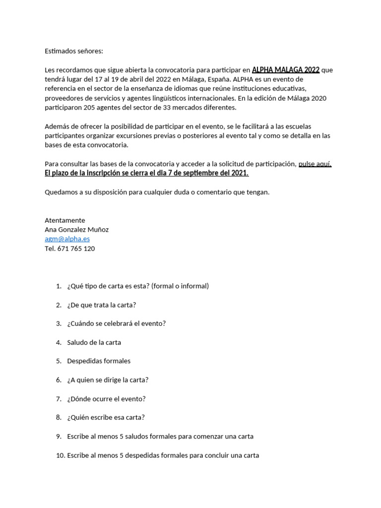 Carta y Correo Electronico (Practica) | PDF