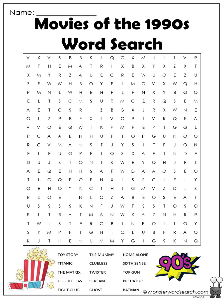 90s Movies Word Search Puzzle | PDF