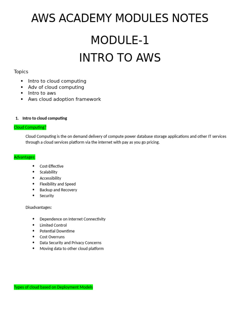 Aws Academy Modules Notes | PDF | Cloud Computing | Amazon Web Services