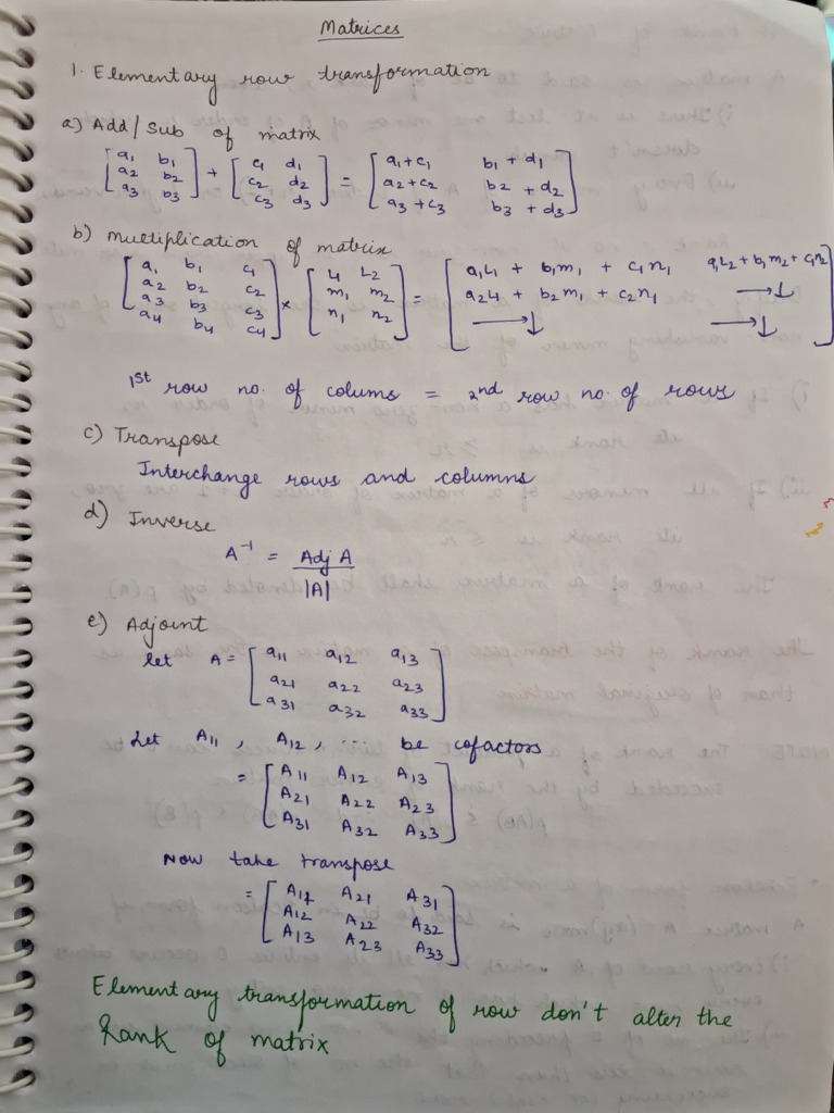 Maths Unit 2 Matrices (Diya Joshi) | PDF