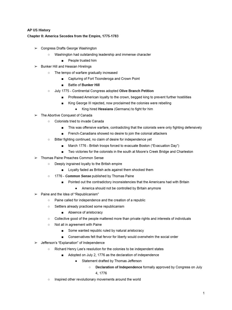 APUSH 8 | PDF | Patriot (American Revolution) | George Washington