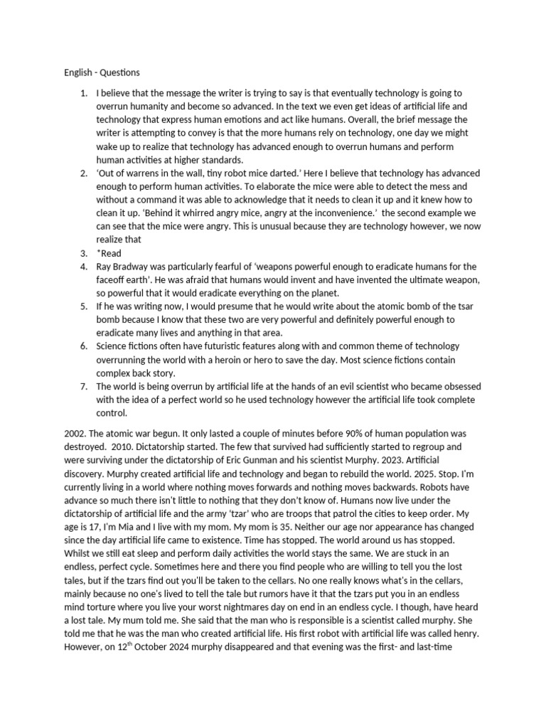 English - Questions | PDF