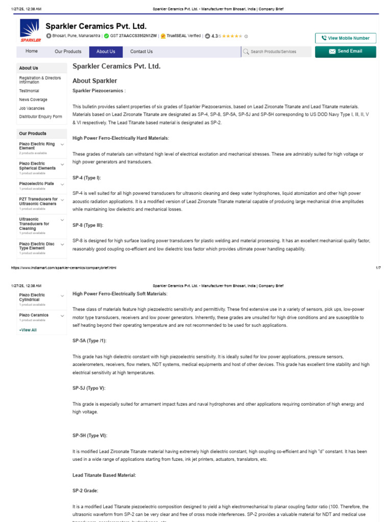 Sparkler Ceramics: Piezoelectric Products | PDF | Piezoelectricity ...