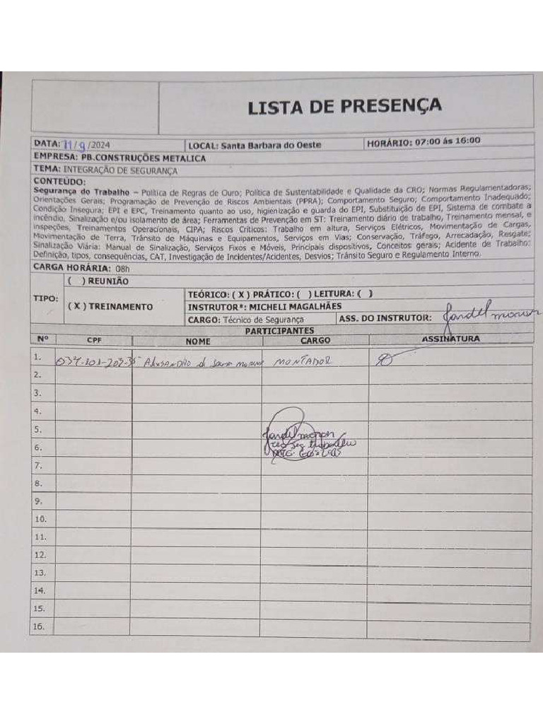 Lista de Presença | PDF