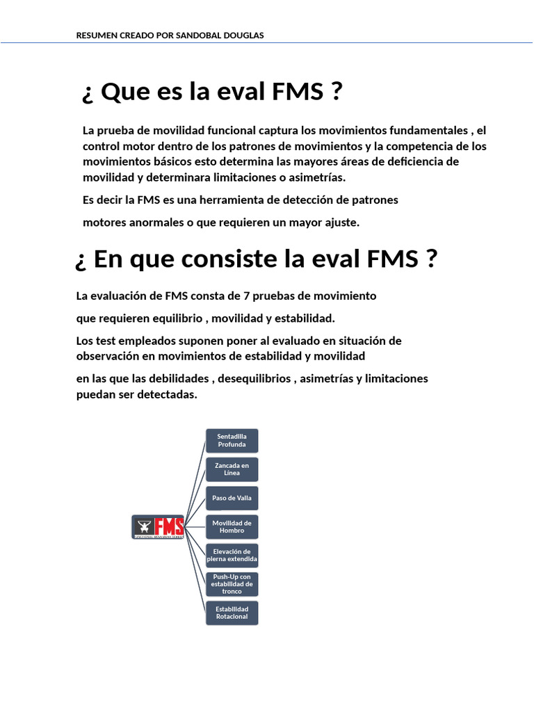 Evaluación FMS: Pruebas y Puntuación | PDF | Entrenamiento con pesas