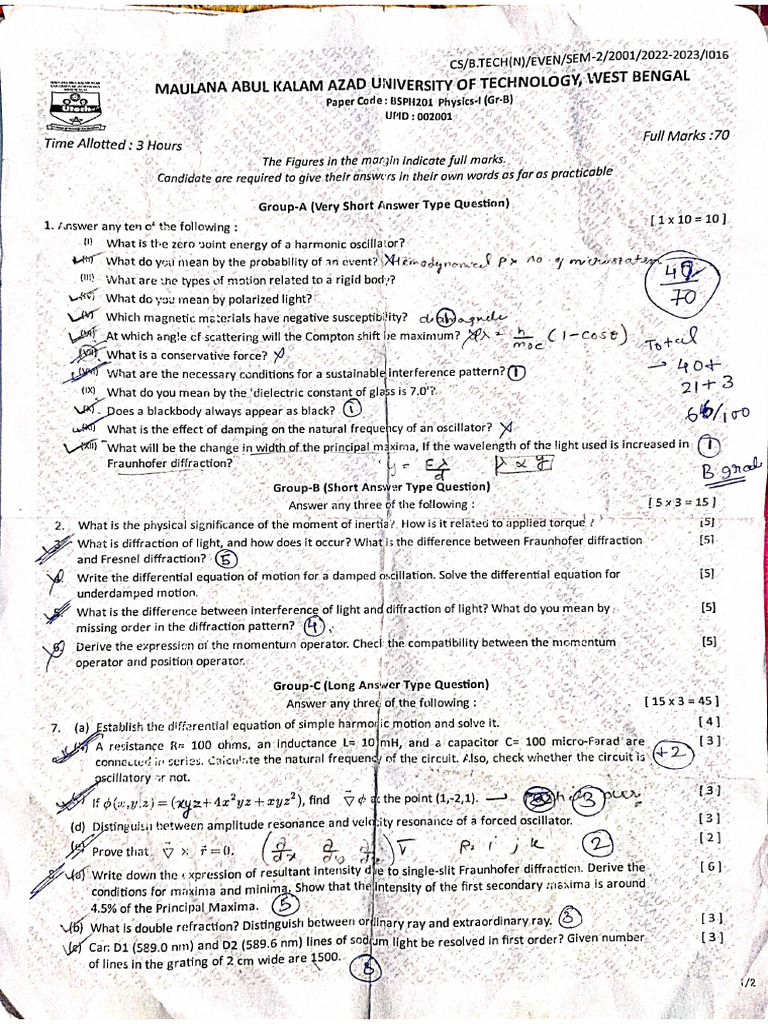 1st and 2nd Sem CA3 Question Papers. (Maths 2A Not Included) | PDF