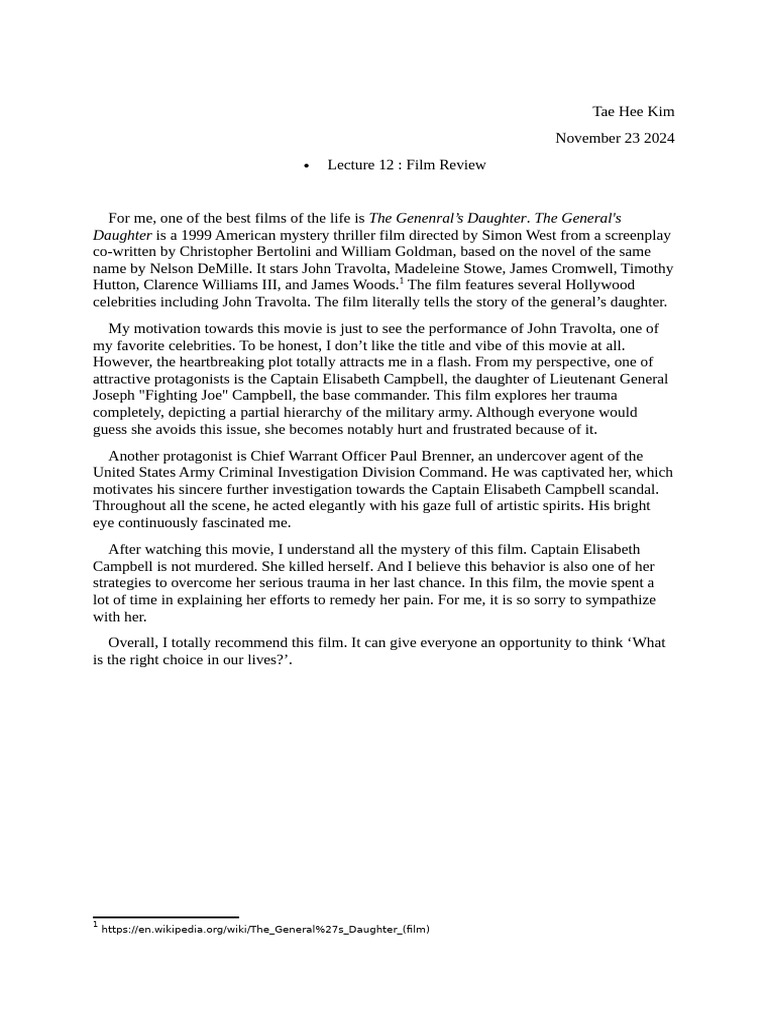 Lec 12 Film Review Tae Hee Kim November 23 2024 | PDF