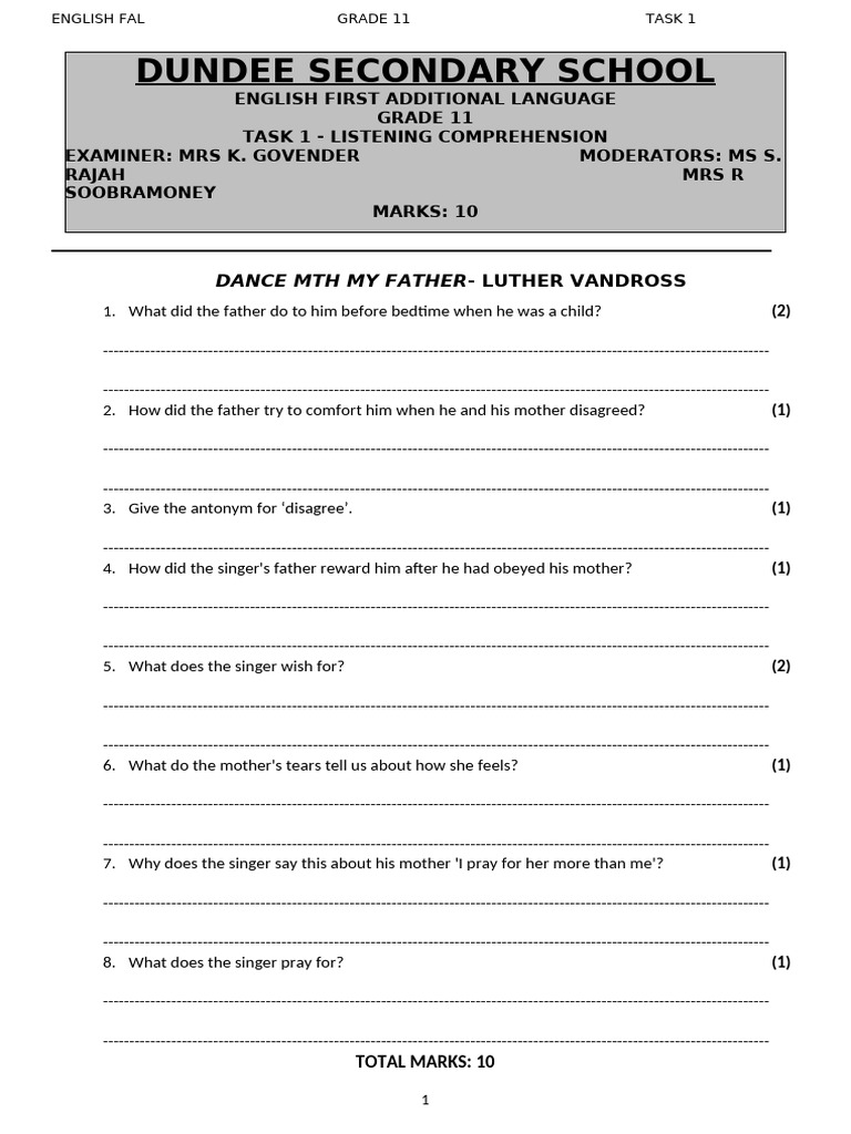Listening Comprehension Grade 11 Fal - Learner | PDF