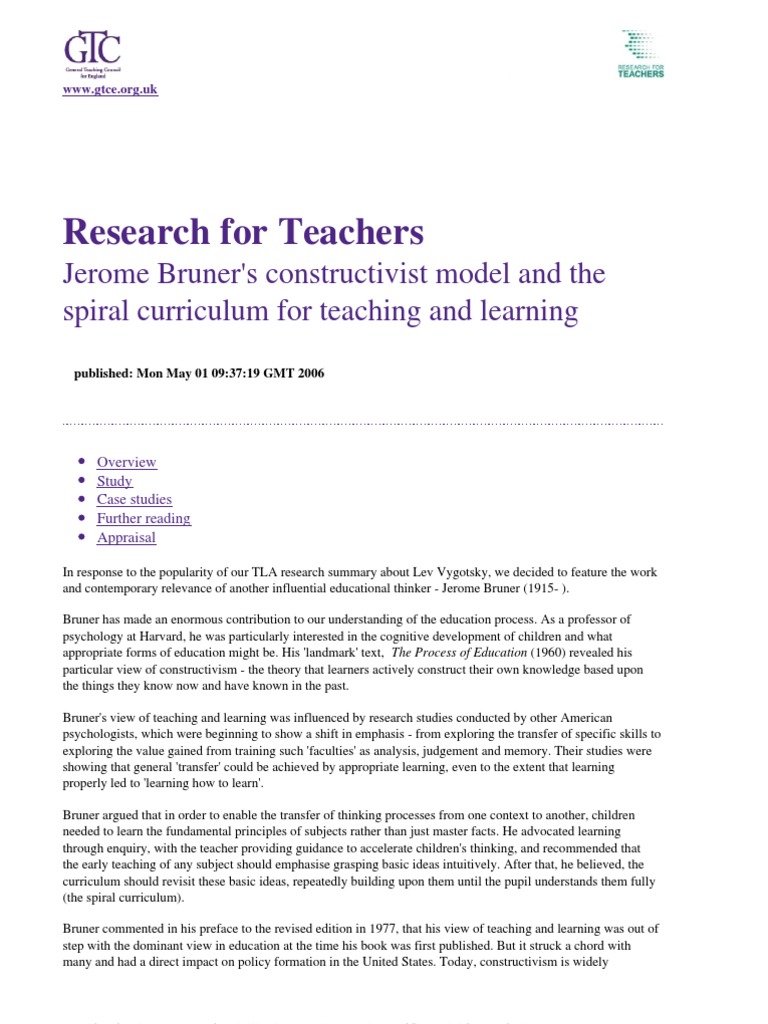 Research For Teachers: Jerome Bruner's Constructivist Model and The ...