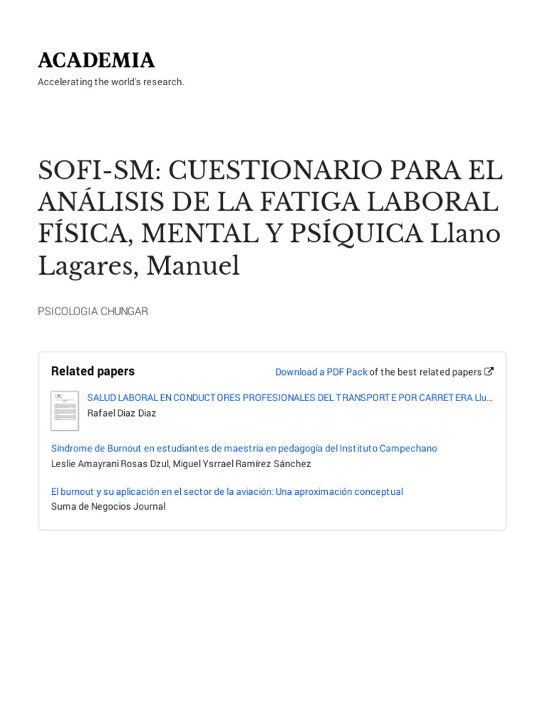Cuestionario SOFI-SM para Fatiga Laboral | PDF | Burnout ocupacional ...
