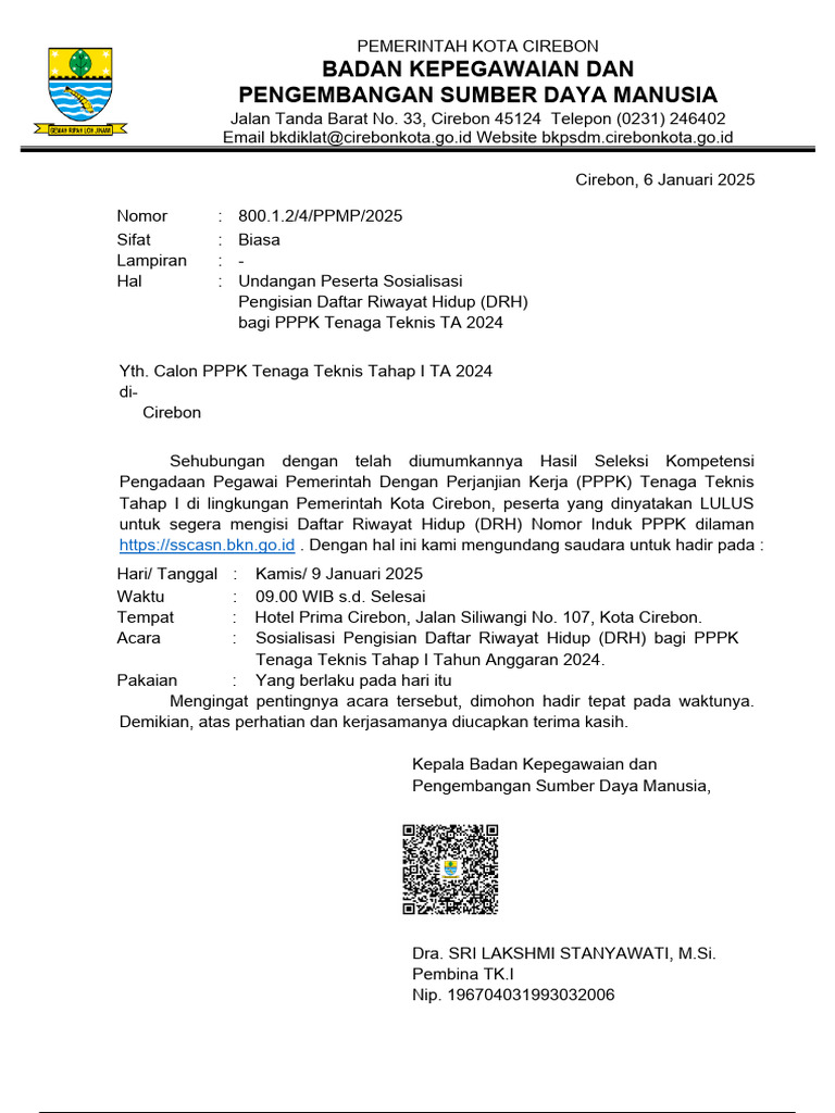 Undangan Sosialisasi DRH PPPK Cirebon | PDF