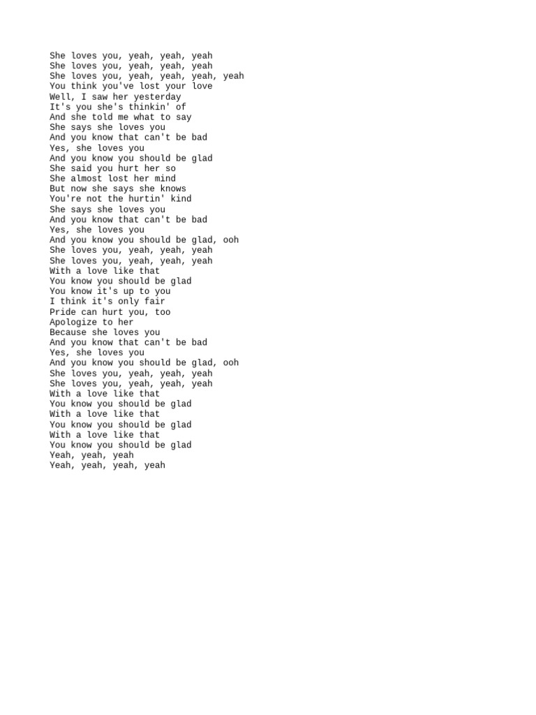 Letra She Loves You Yeah Yeah Yeah | PDF