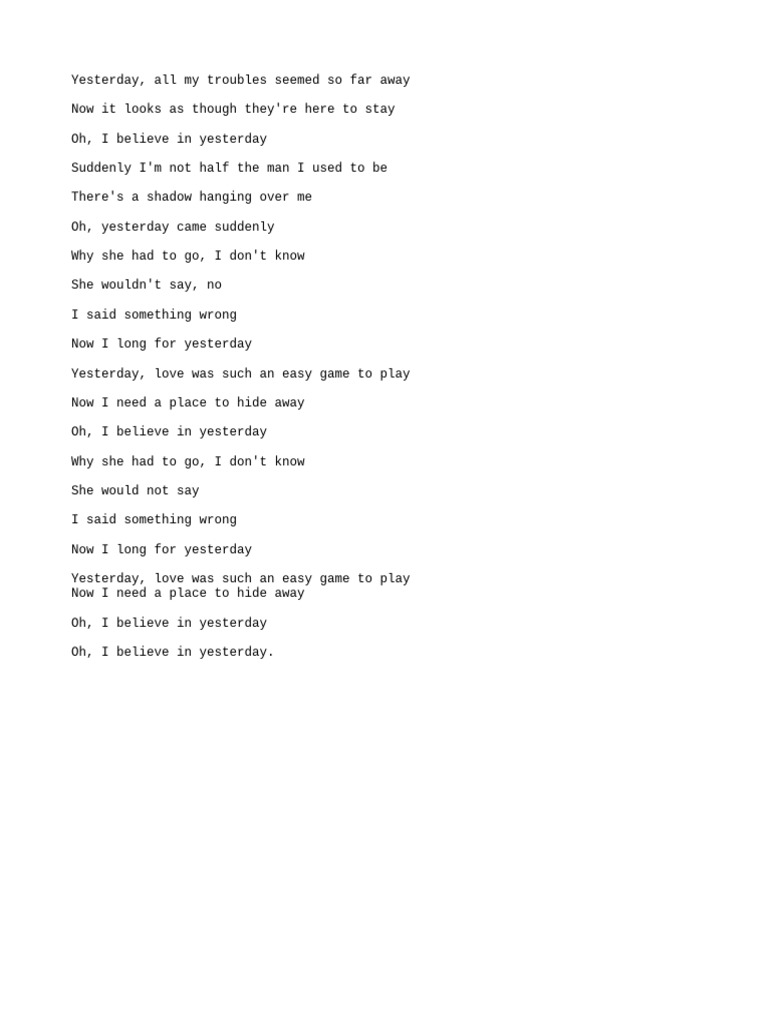 Letra Yesterday | PDF