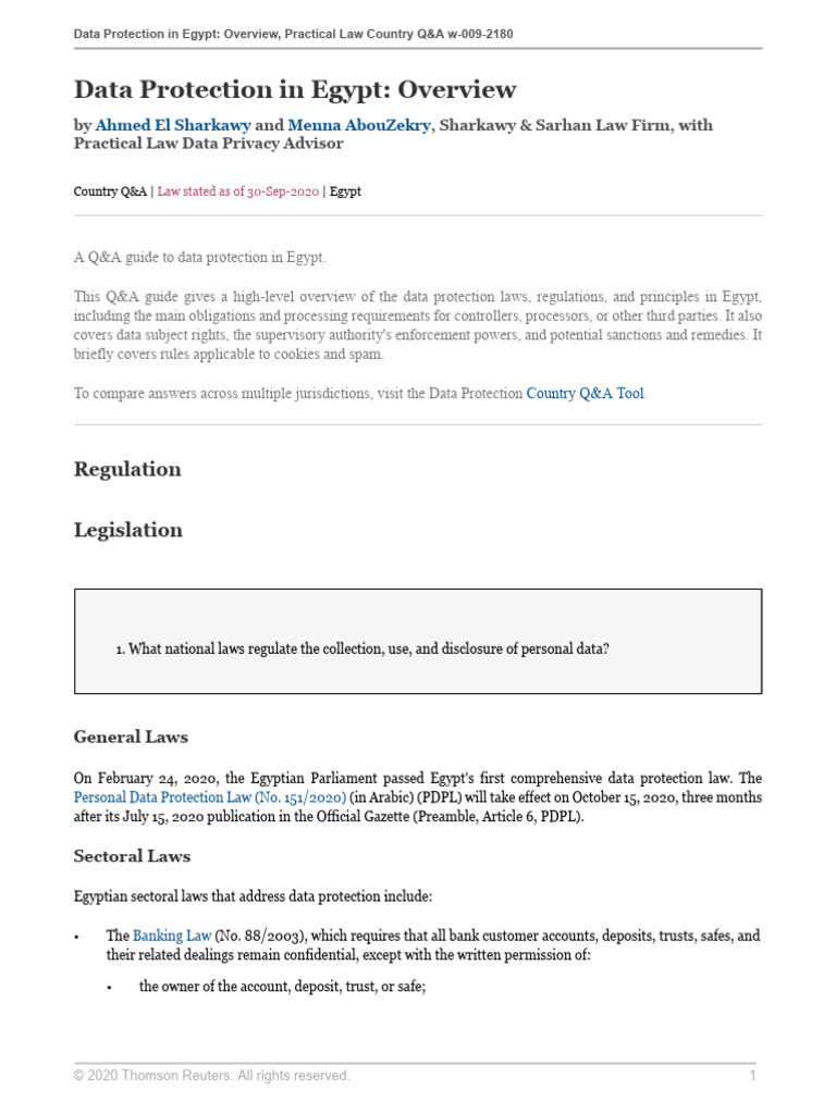 Egypt's Personal Data Protection Law 2020 | PDF | Information Privacy ...