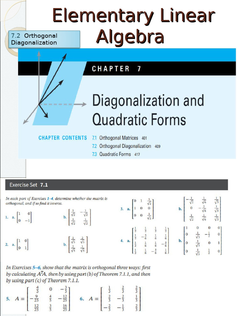 Excercises Ch 7 Orthogonal Diagonalization Quadratic Forms 25122024 080040pm (2) | PDF