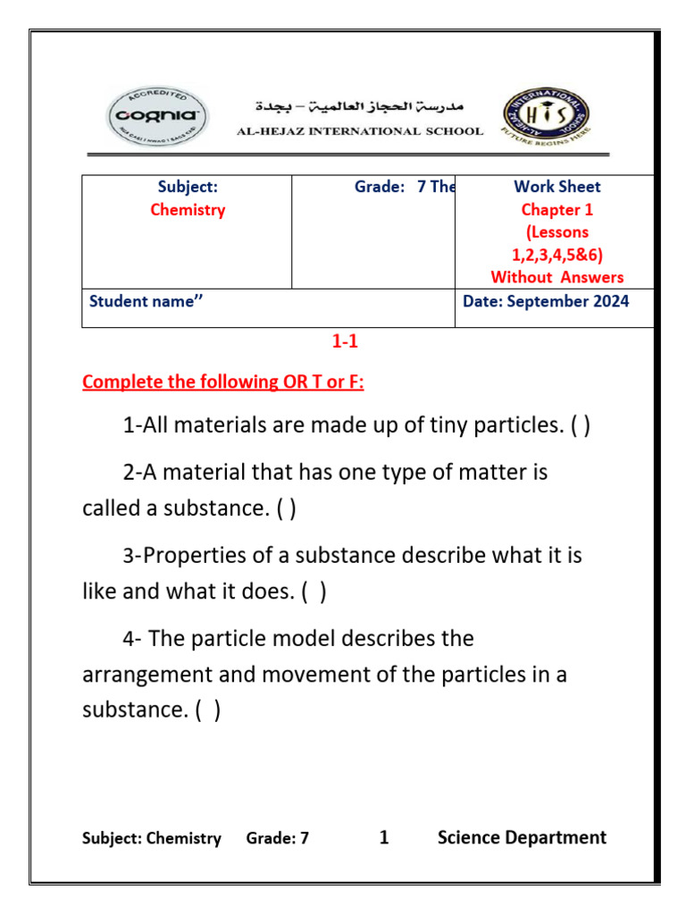 @ ch1 L1 To 6 Chemistry Rs 1 G7 (Without Answers | PDF | Liquids | Gases