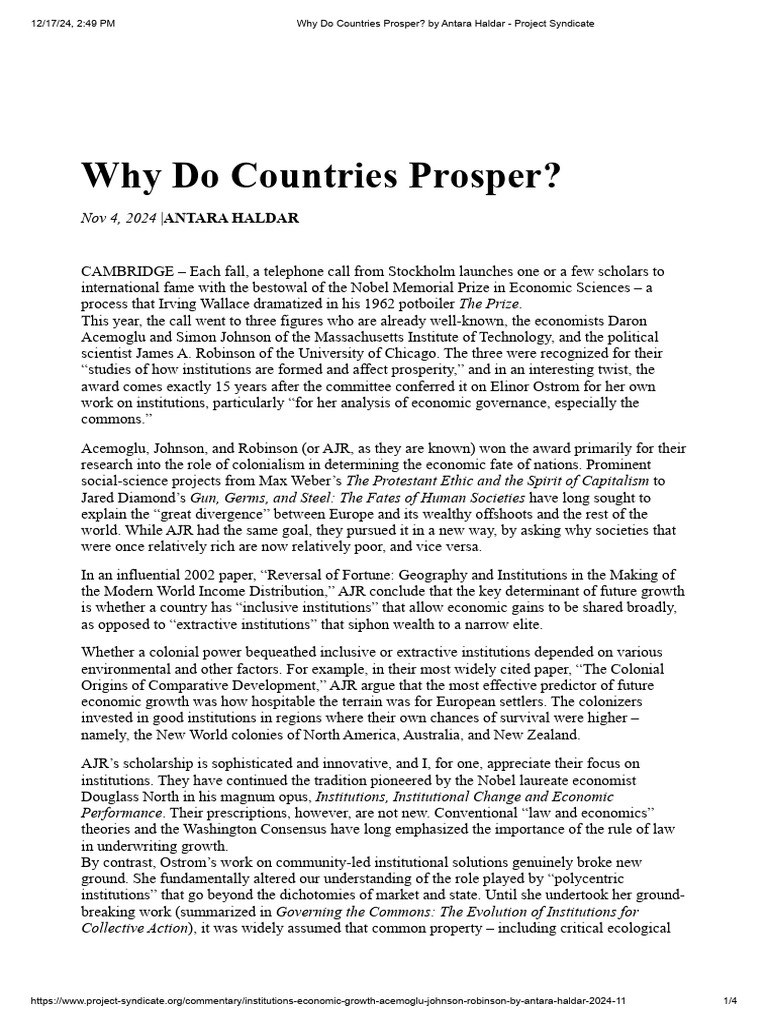 Why Do Countries Prosper | PDF | Economies