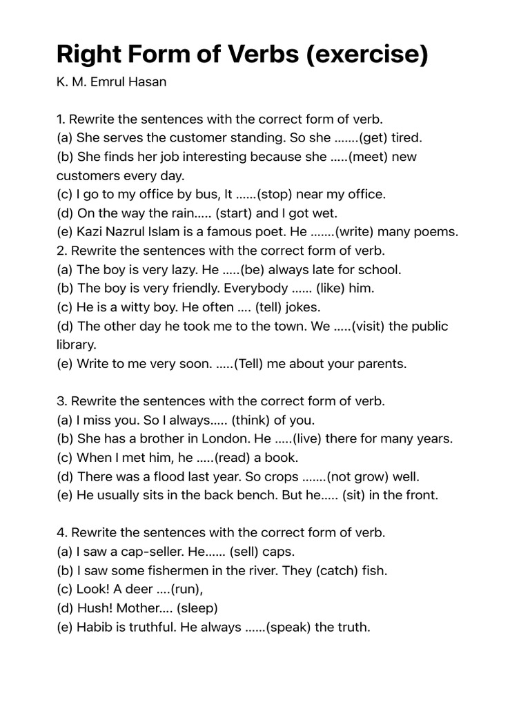 Right Form of Verbs (Exercise) - Online Learning Center | PDF