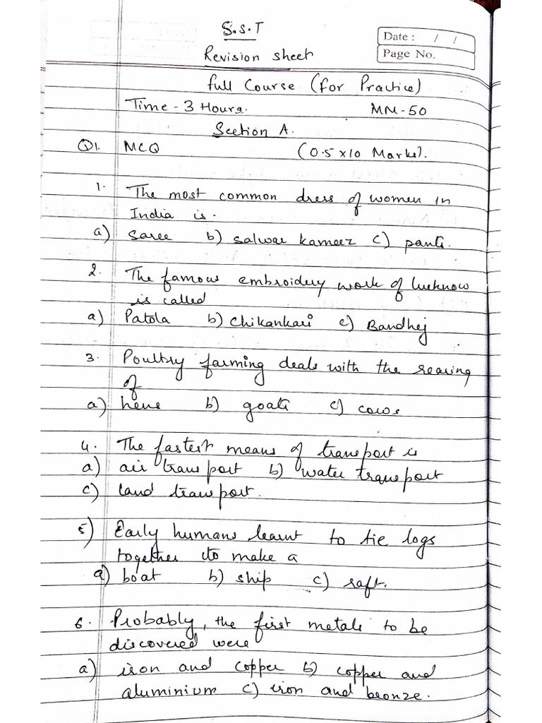 CLASS 3 SST Full Course Practice Sheet | PDF