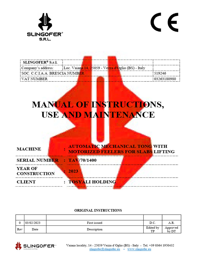 TAV-70-1400 Use and Maintenance Manual | PDF | Crane (Machine) | Screw
