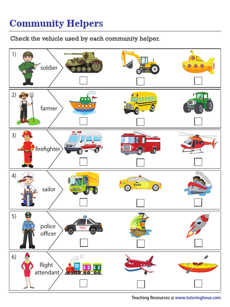 Community Helpers Vehicles Quiz | PDF