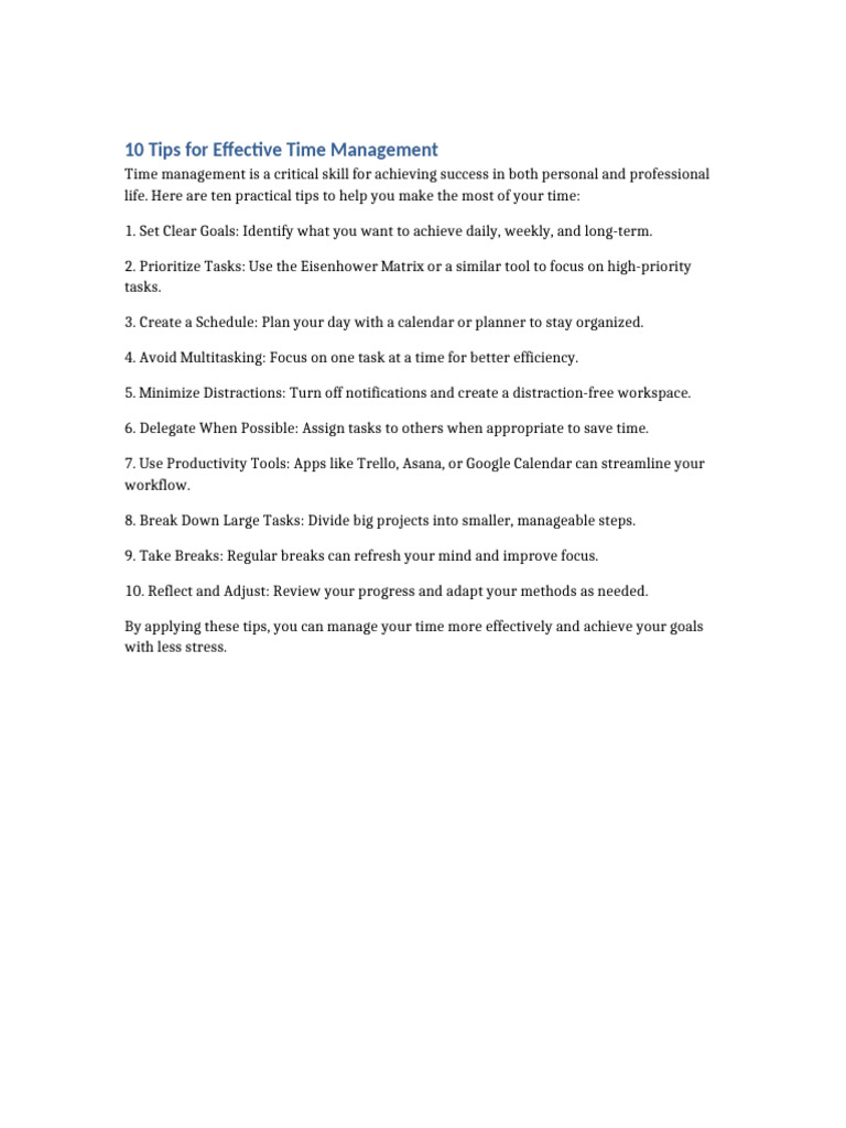 10 Tips for Effective Time Management | PDF