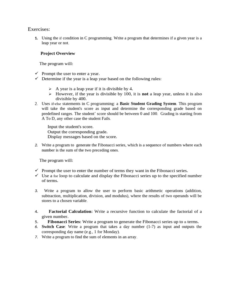 C Programming Exercises for Beginners | PDF