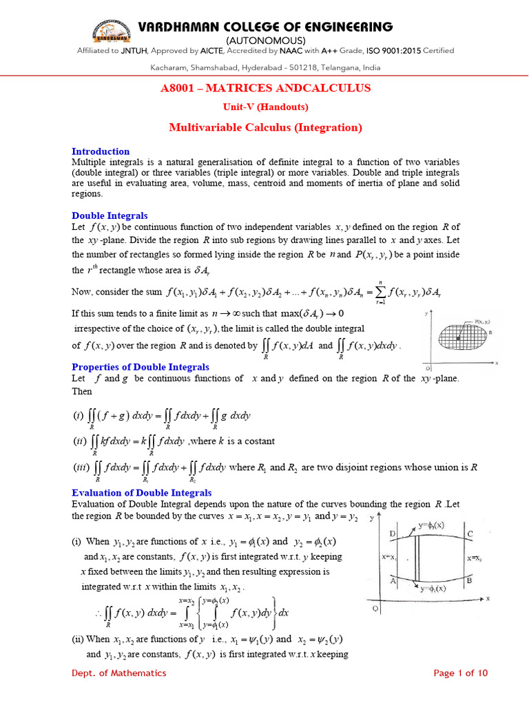 Unit-V A8001 (MAC) Handout (Multivariable Calculus (Integration) | PDF ...