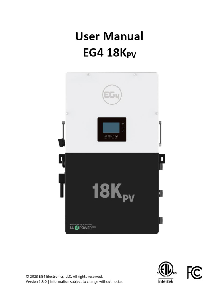 EG4 18KPV 12LV Manual 1.3.0 | PDF | Electrical Grid | Power Inverter