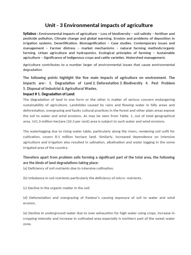 Unit 3-Environmental Impact on Agriculture | PDF | Cost Of Living ...