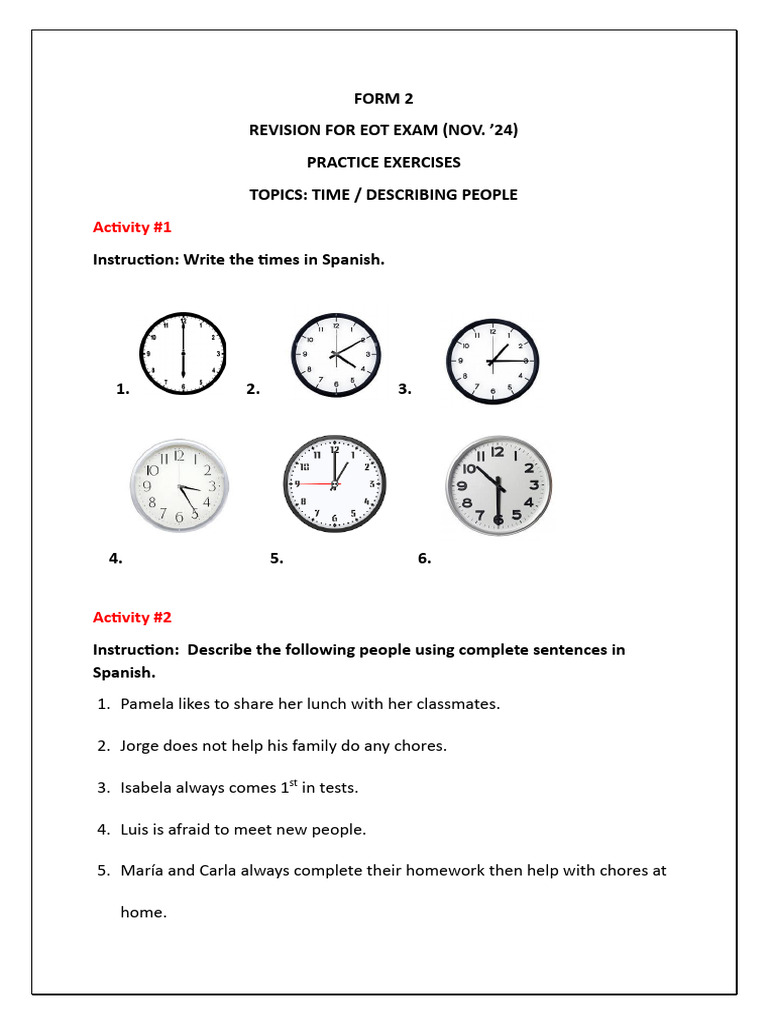 FORM 2 - Preparation For Nov '24 EOT Exam - Exercise 2 | PDF
