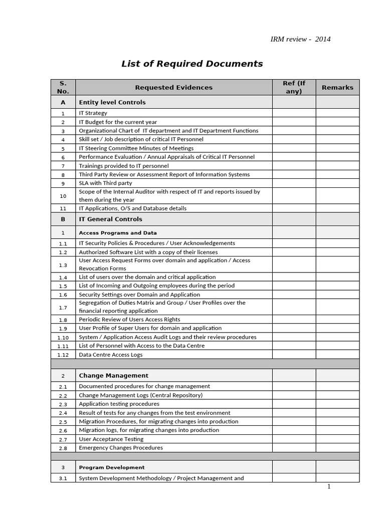 ITGC ListOfRequirements 2512 SS | PDF | Application Software | Backup